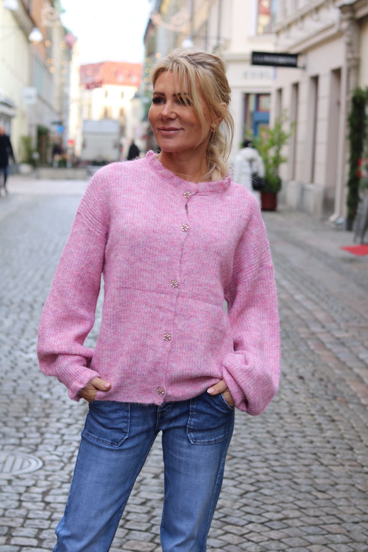 Amelia - Kofta med blingknappar - Rosa - Fanny Michel