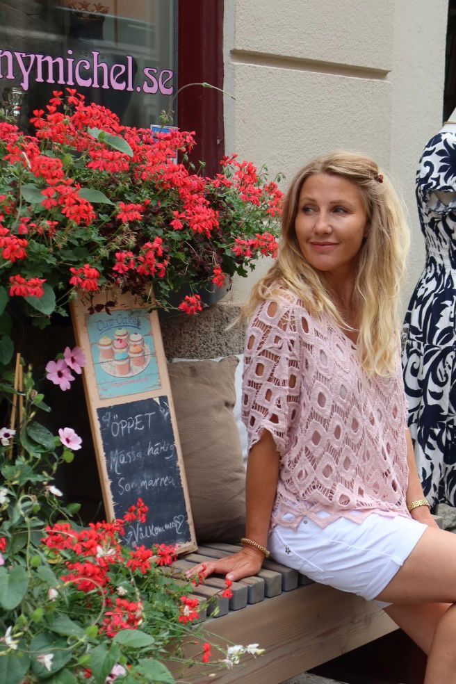 Alva - Virkad topp med löst linne - Rosa - Fanny Michel